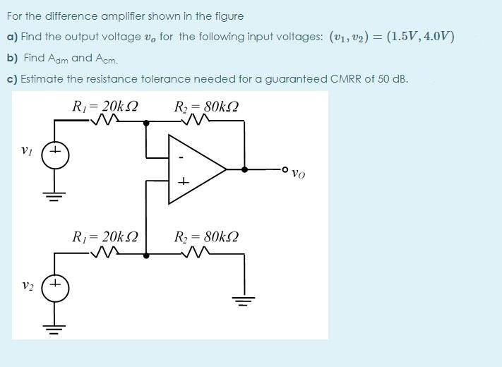 Solved For the difference amplifier shown in the figure a) | Chegg.com