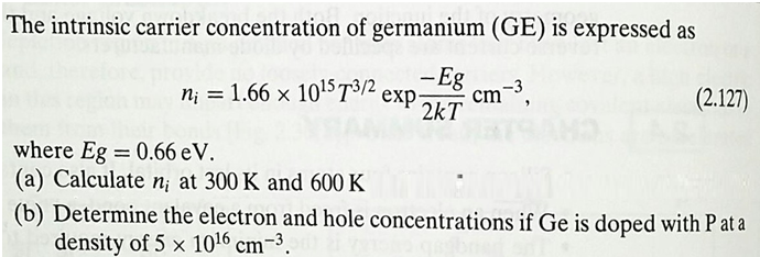 Solved The intrinsic carrier concentration of germanium (GE) | Chegg.com