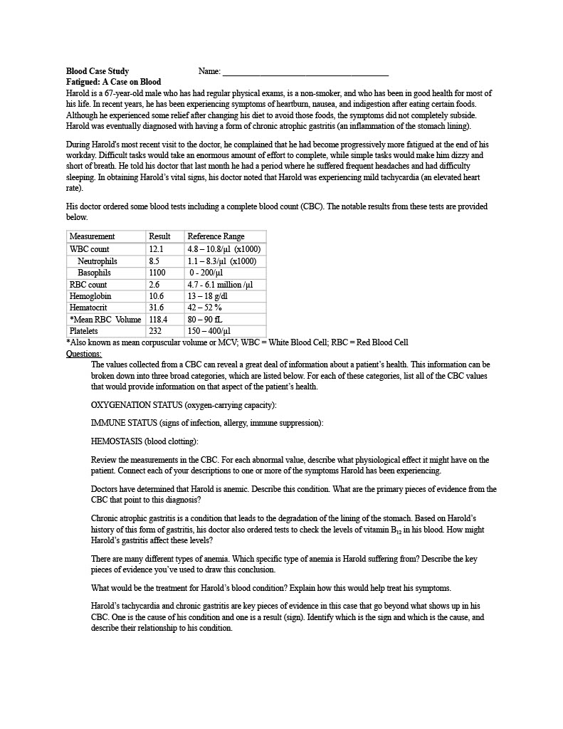 Solved Harold is a 67 -year-old male who has had regular | Chegg.com