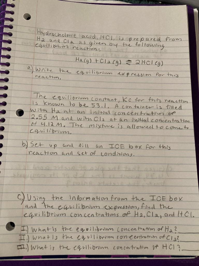 Solved Hyolrocholoric acid, HCl, is prepared from H2 and Cl2 | Chegg.com