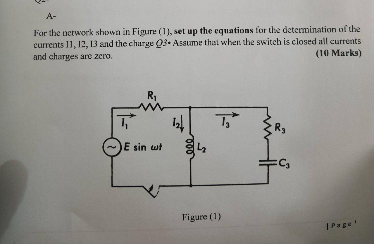 Solved A- For the network shown in Figure (1), set up the | Chegg.com