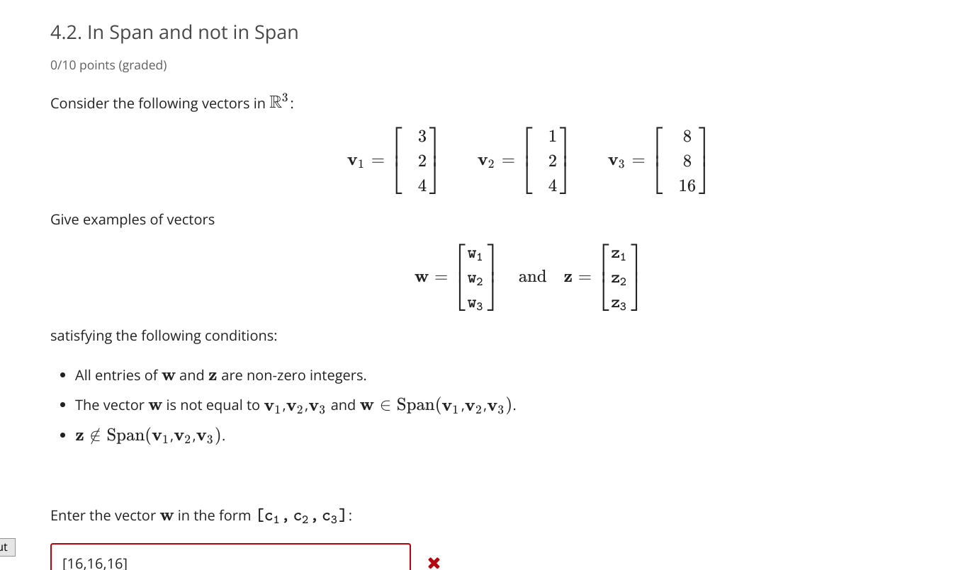 Solved 4.2. In Span and not in Span 0/10 points (graded) | Chegg.com