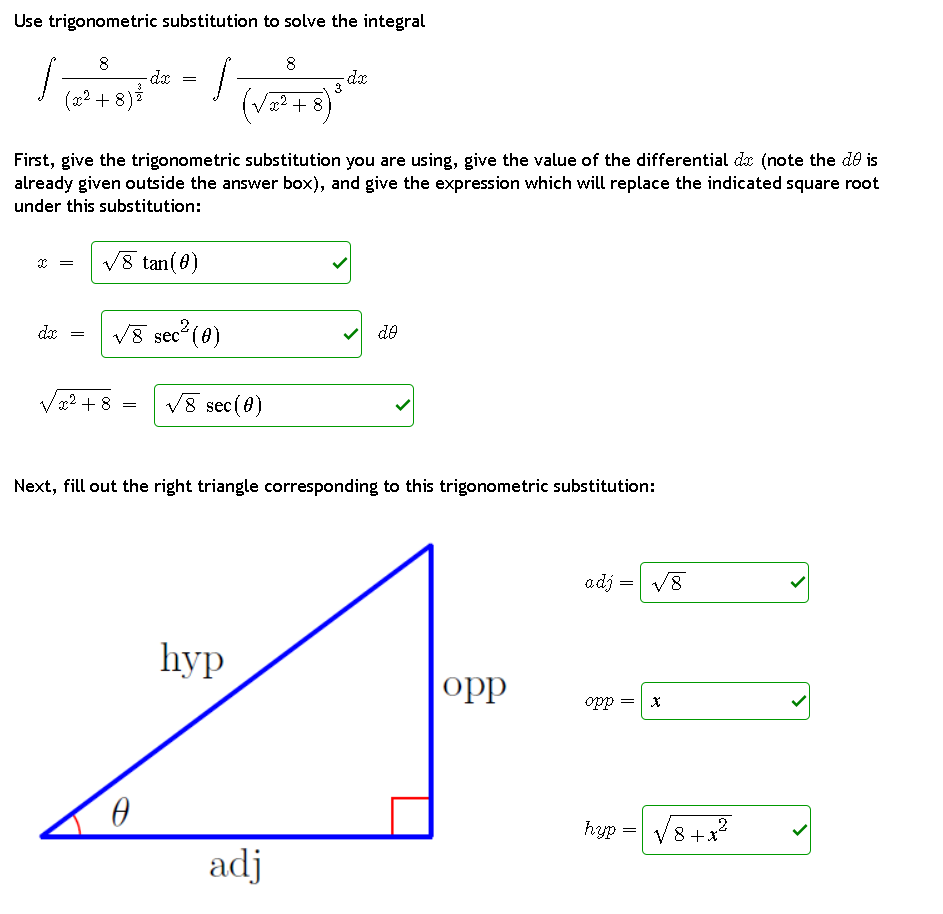 Use trigonometric substitution to solve the | Chegg.com