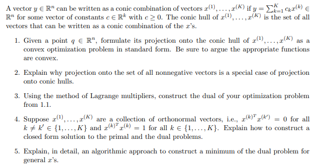 as a A vector y ER" can be written as a conic | Chegg.com
