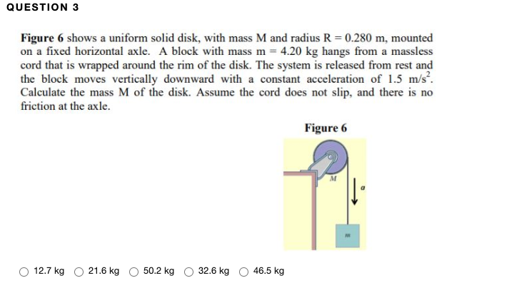 Solved QUESTION 3 Figure 6 shows a uniform solid disk, with | Chegg.com