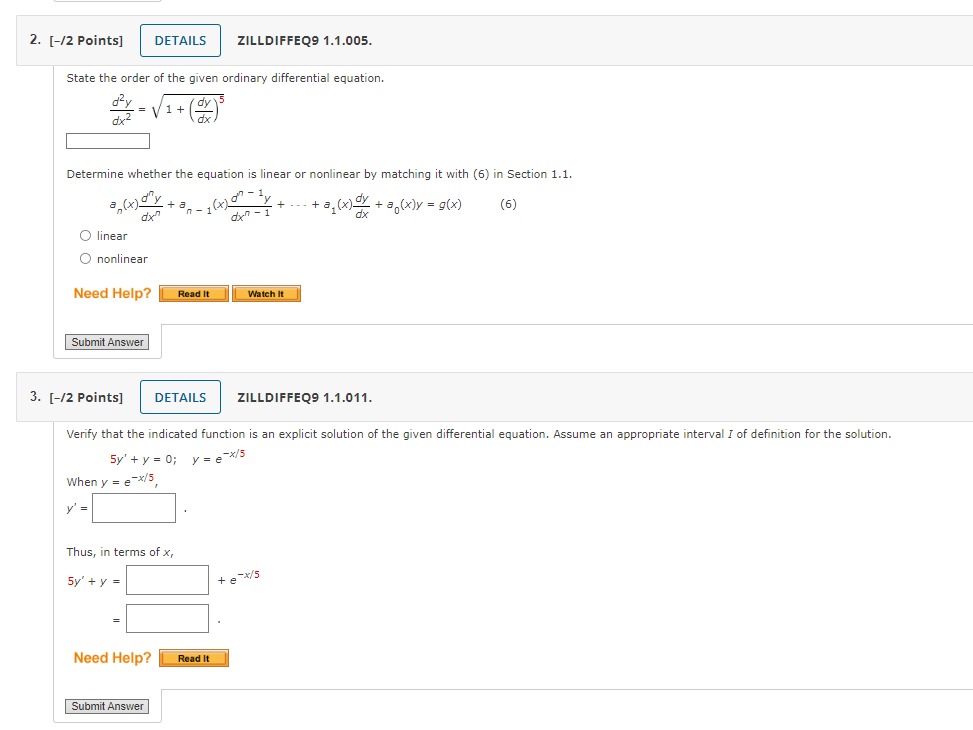 Solved State the order of the given ordinary differential | Chegg.com
