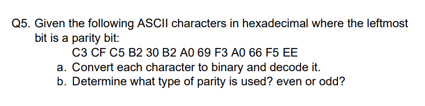 Solved Q5. Given the following ASCII characters in | Chegg.com