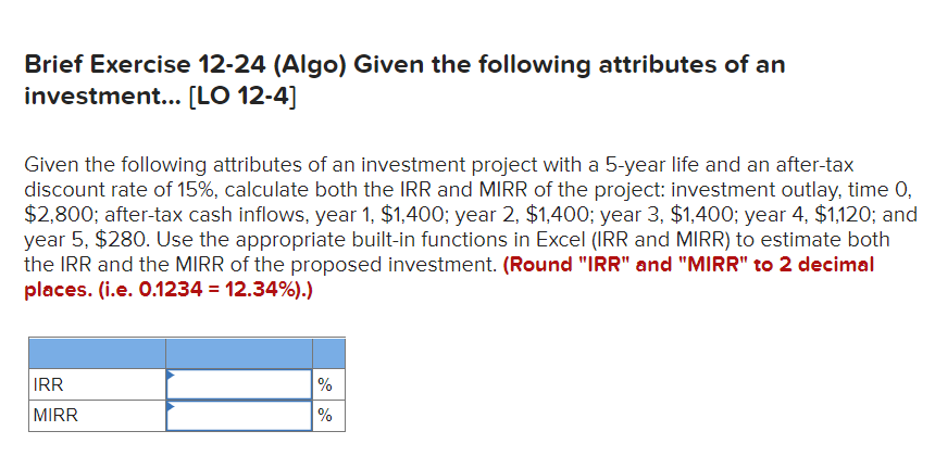 Solved Brief Exercise 12-24 (Algo) Given the following | Chegg.com