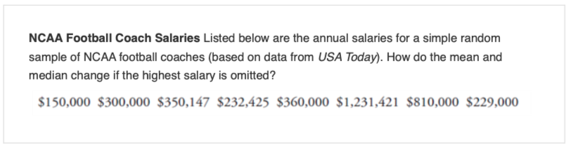 Solved NCAA Football Coach Salaries Listed below are the | Chegg.com