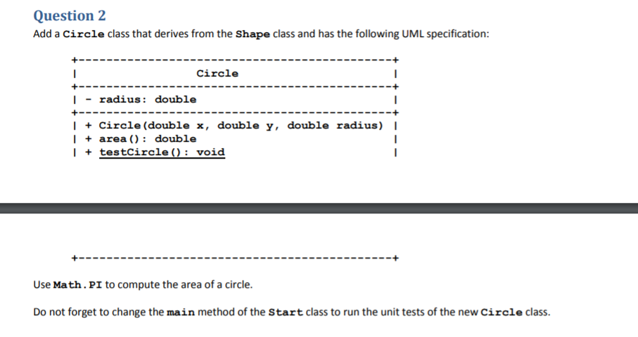 Question 1 Create A Shape Class With The Following 