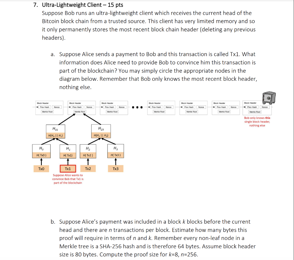 Solved 7. Ultra-Lightweight Client - 15 pts Suppose Bob runs | Chegg.com