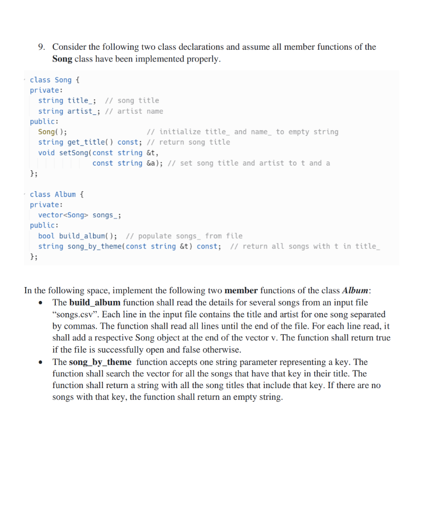 Solved 9. Consider the following two class declarations and | Chegg.com