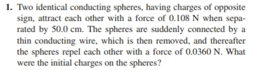 Solved 1. Two identical conducting spheres, having charges | Chegg.com