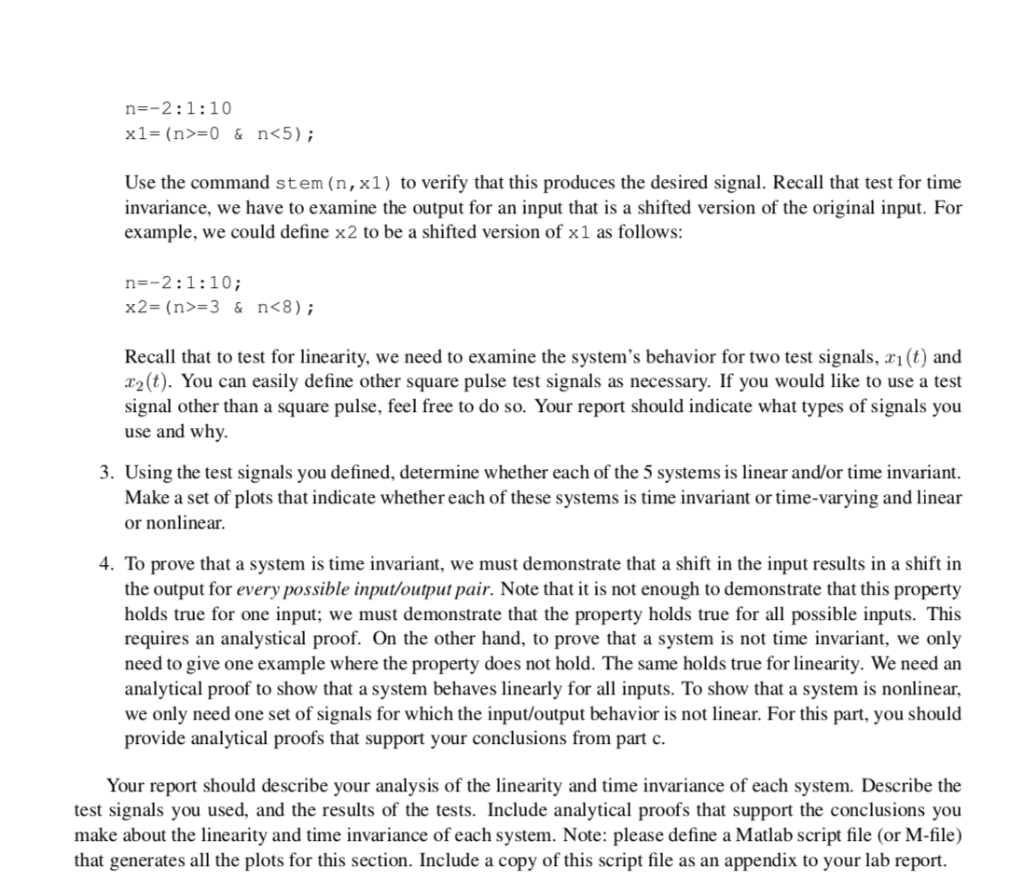 2 Lab Exercises on Linearity and Time Invariance | Chegg.com