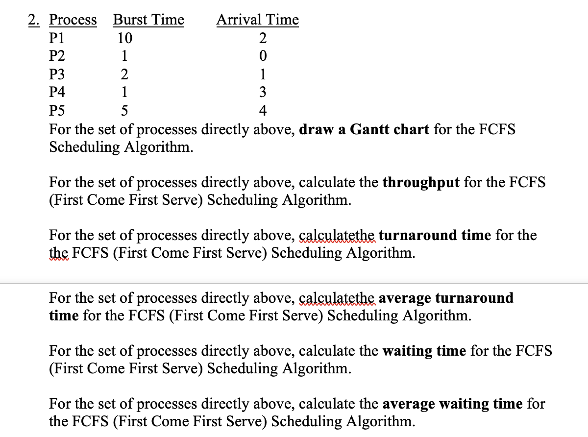 Solved 2. Process Burst Time Arrival Time P1 10 2 P2 1 0 P3 | Chegg.com