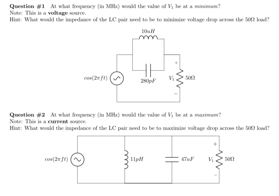 Solved Question #1 At what frequency (in MHz) would the | Chegg.com