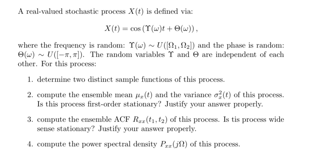 Solved A real-valued stochastic process x(t) ﻿is defined | Chegg.com