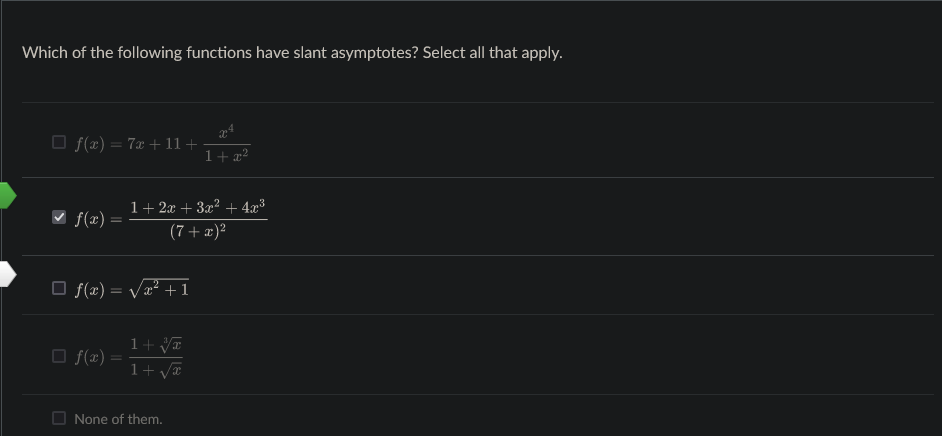 Solved Which of the following functions have slant | Chegg.com