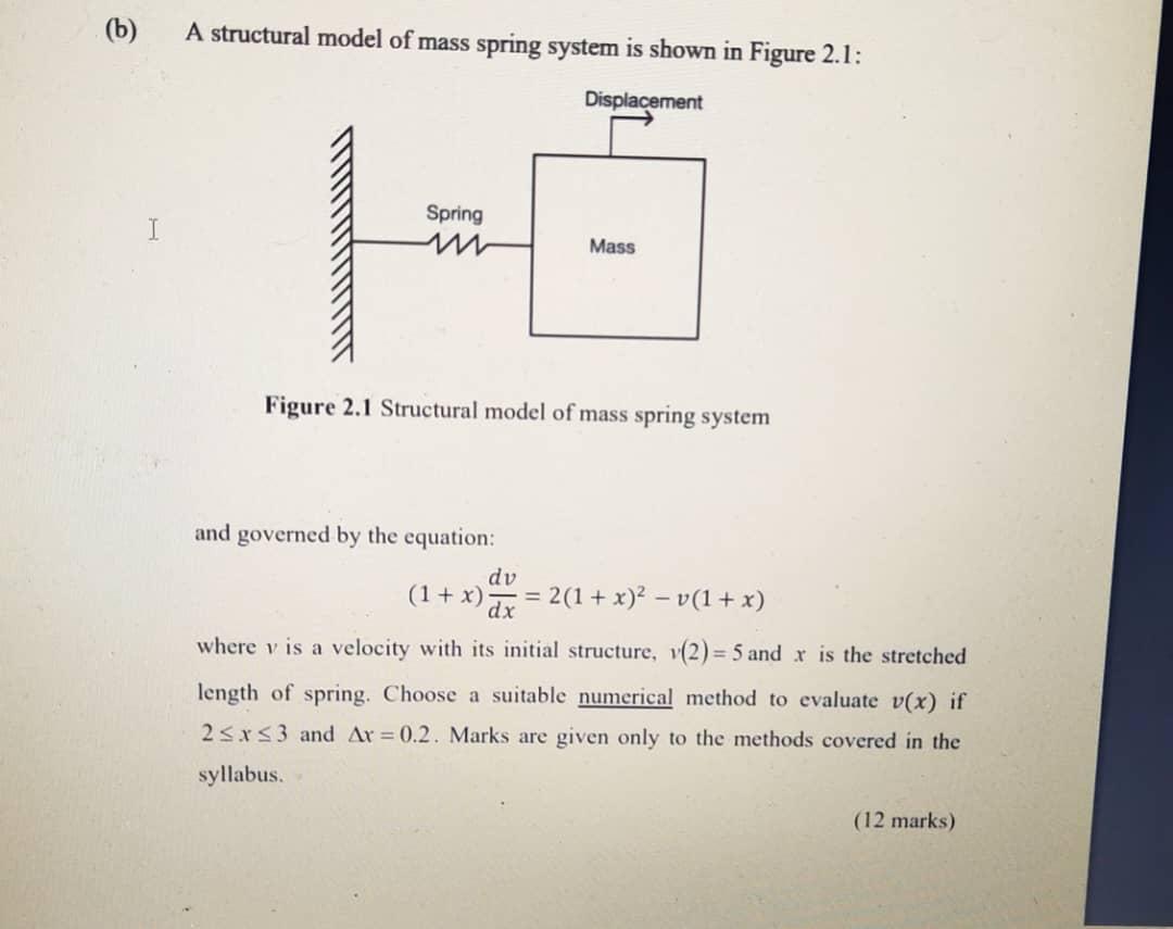 Solved (b) A structural model of mass spring system is shown | Chegg.com