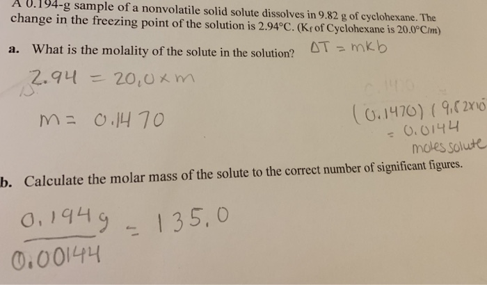 Solved A 0.194-g sample of a nonvolatile solid solute | Chegg.com