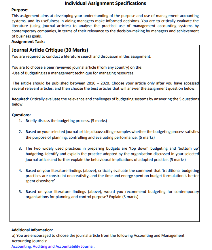 Solved Individual Assignment Specifications Purpose: This | Chegg.com