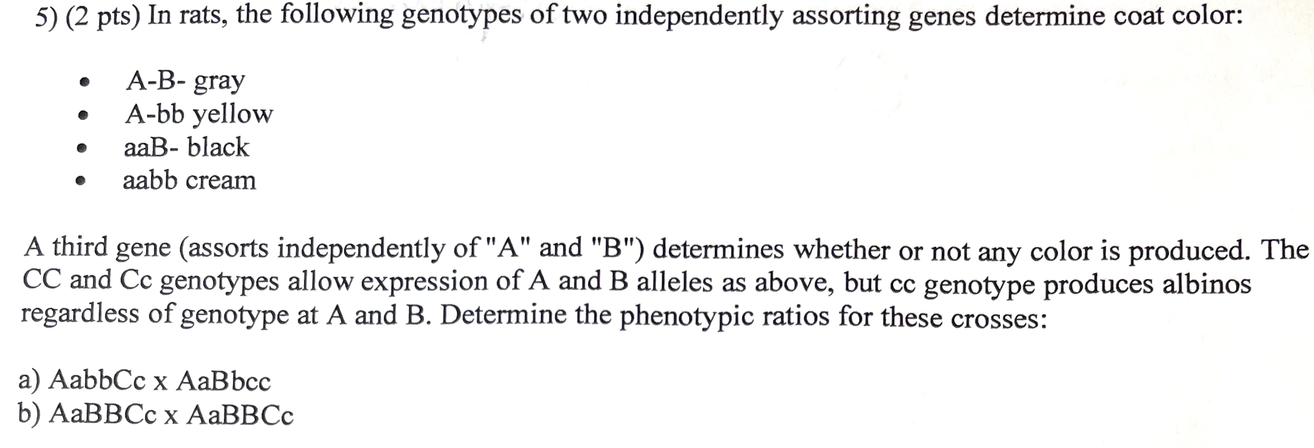 5) (2 pts) In rats, the following genotypes of two | Chegg.com