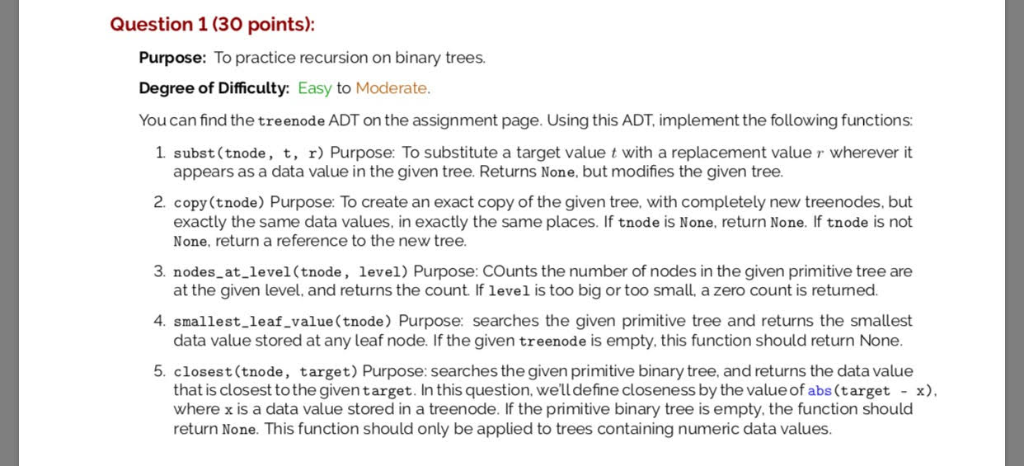 Solved Question 1 (30 points) Purpose: To practice recursion | Chegg.com