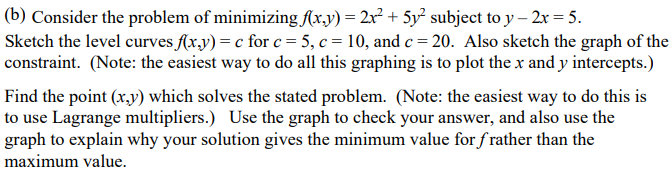 Solved (b) Consider the problem of minimizing f(x,y)=2x2+5y2 | Chegg.com