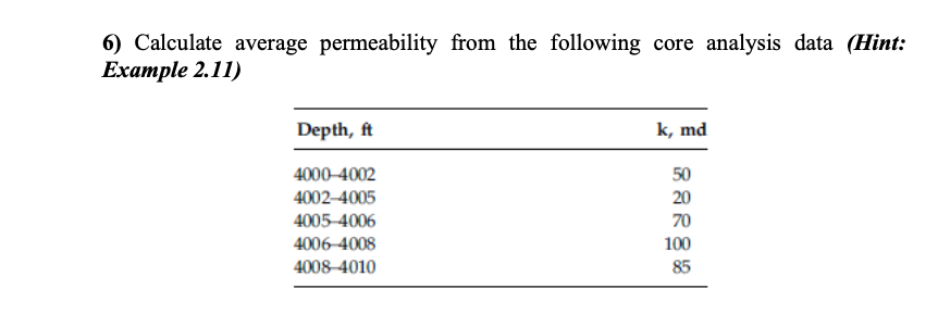 Solved 6) Calculate average permeability from the following | Chegg.com