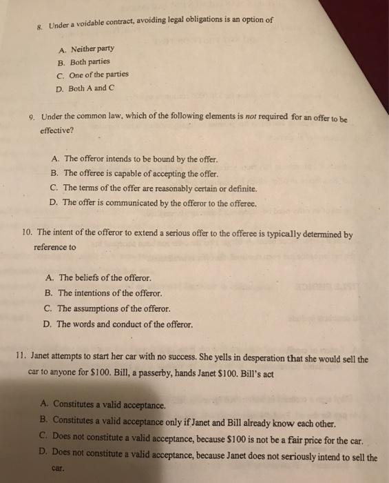 Solved Under a voidable contract, avoiding legal obligations | Chegg.com