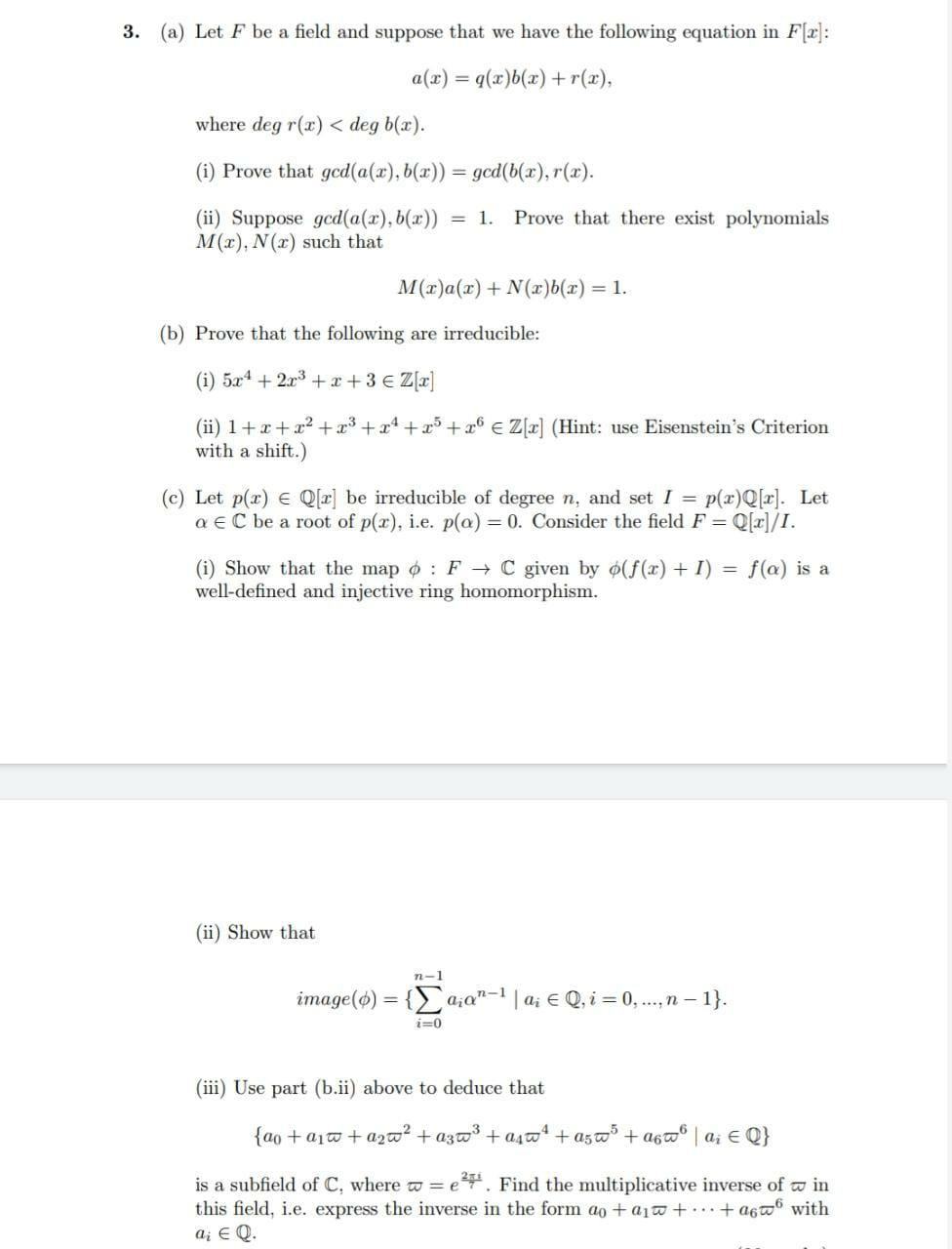 Solved 3. (a) Let F be a field and suppose that we have the | Chegg.com