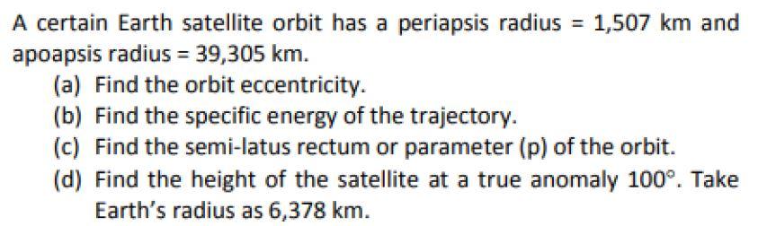 Solved A certain Earth satellite orbit has a periapsis | Chegg.com
