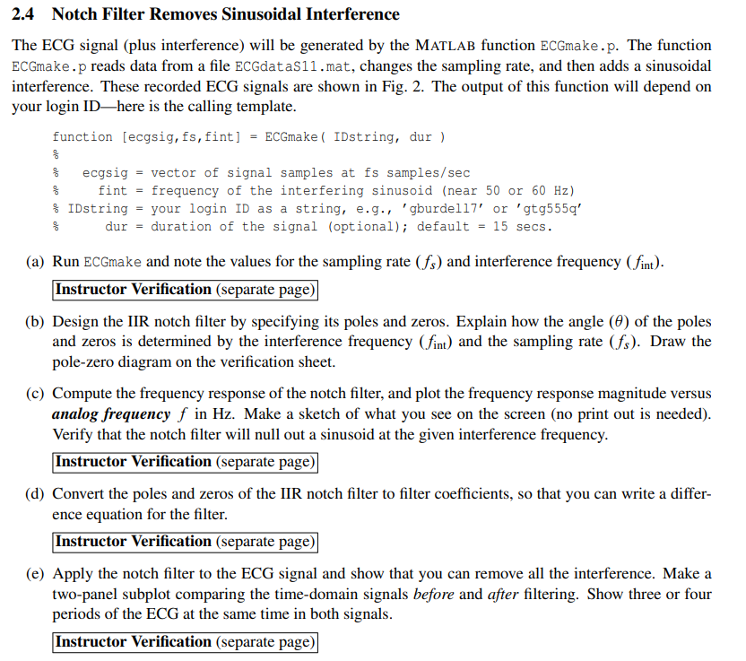 2.4 Notch Filter Removes Sinusoidal Interference The | Chegg.com