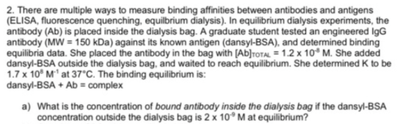 Solved 2. There are multiple ways to measure binding | Chegg.com