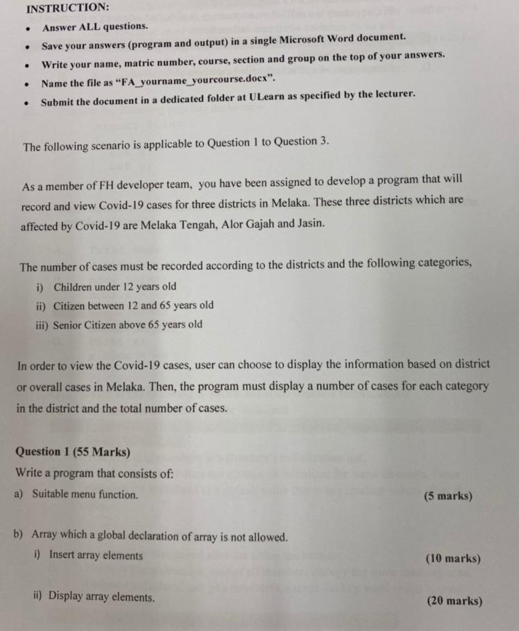 Solved INSTRUCTION: Answer ALL questions. Save your answers | Chegg.com