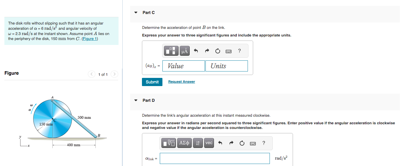 Solved The disk rolls without slipping such that it has an | Chegg.com