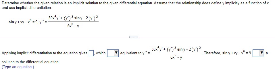 Solved Determine whether the given relation is an implicit | Chegg.com