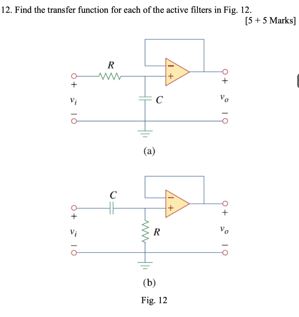 Solved 12. Find the transfer function for each of the active | Chegg.com