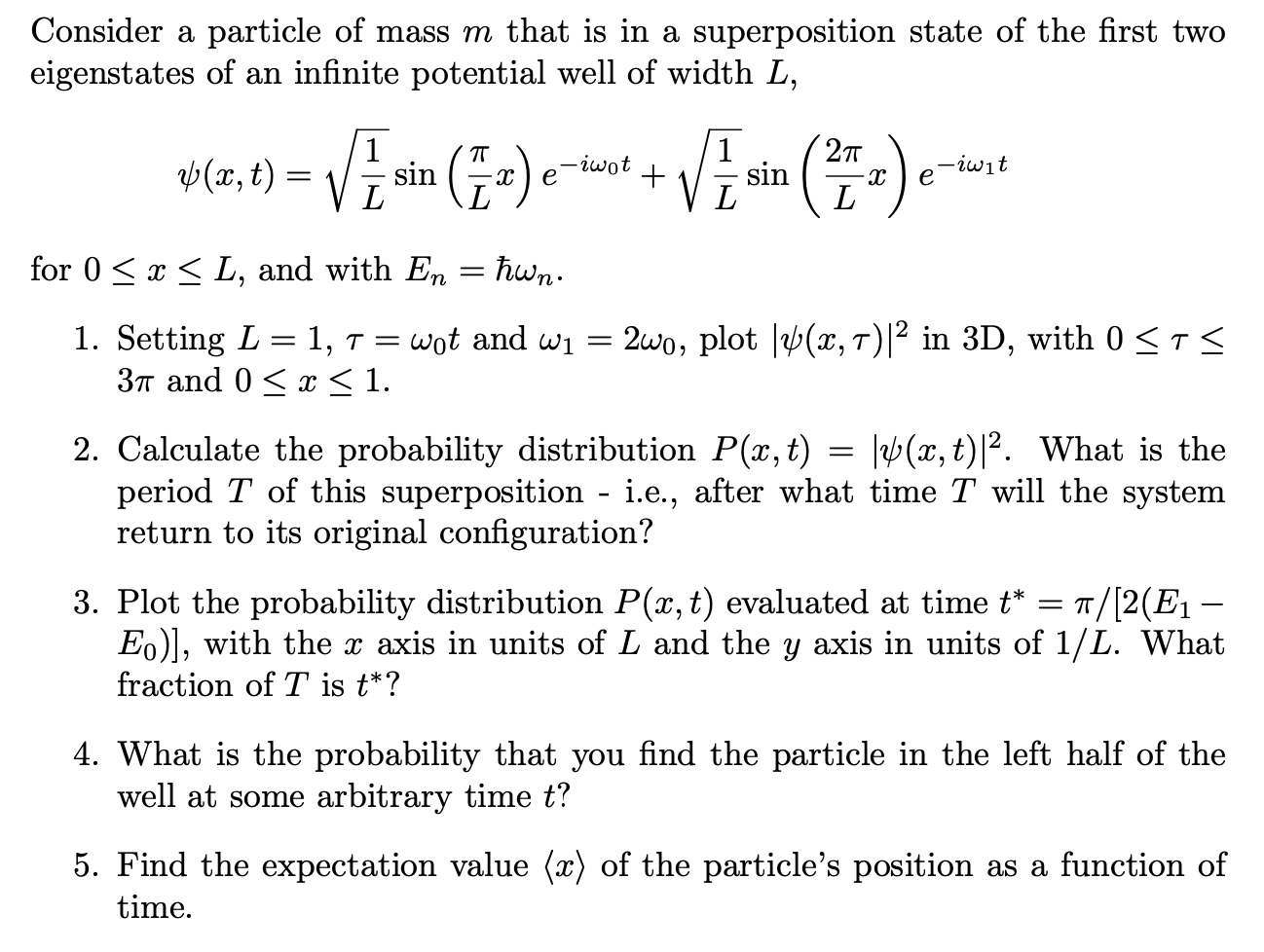 Solved Consider a particle of mass m that is in a | Chegg.com