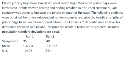 Solved Plastic grocery bags have almost replaced brown bags. | Chegg.com