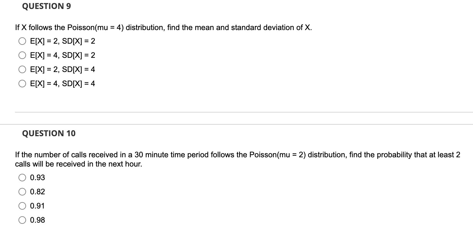 Solved QUESTION 9 = If X follows the Poisson(mu = 4) | Chegg.com