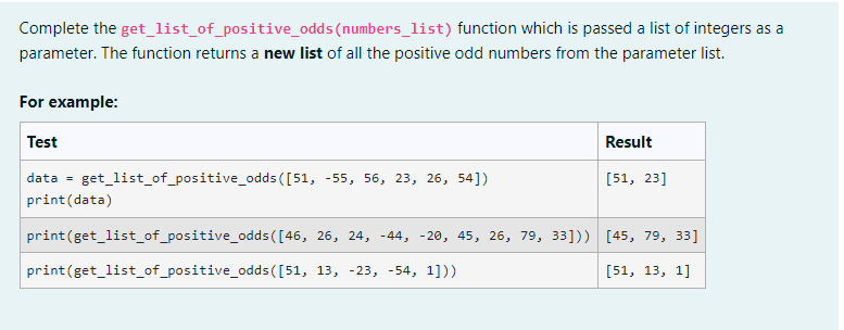 Solved Complete the get_list_of_positive_odds (numbers_list) | Chegg.com