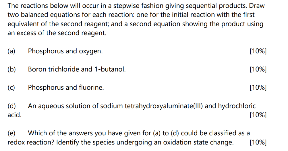 Solved The reactions below will occur in a stepwise fashion | Chegg.com
