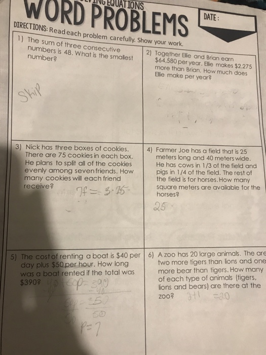 Solved WORD PROBLEMS DATE DIRECTIONS: Read each problem | Chegg.com
