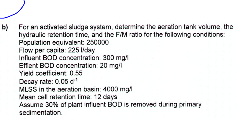 Solved For an activated sludge system, determine the | Chegg.com