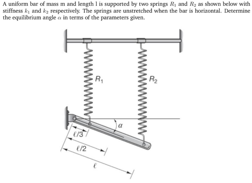 Solved A uniform bar of mass m and length 1 is supported by | Chegg.com