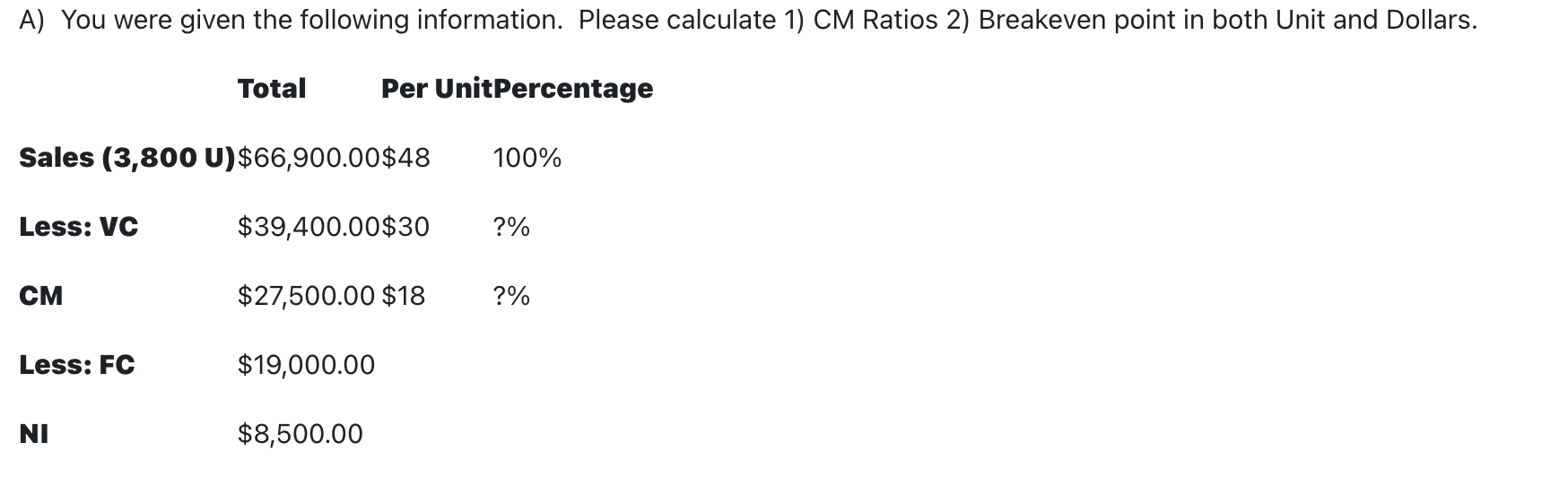 Solved A) You were given the following information. Please | Chegg.com