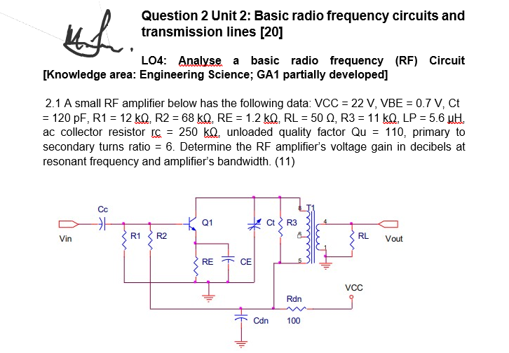 Solved uh. Question 2 Unit 2: Basic radio frequency circuits | Chegg.com