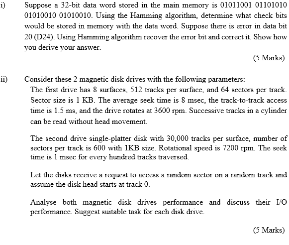 Solved i) Suppose a 32-bit data word stored in the main | Chegg.com