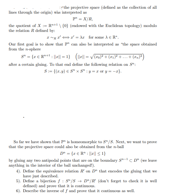 Solved : / the projective space (defined as the collection | Chegg.com